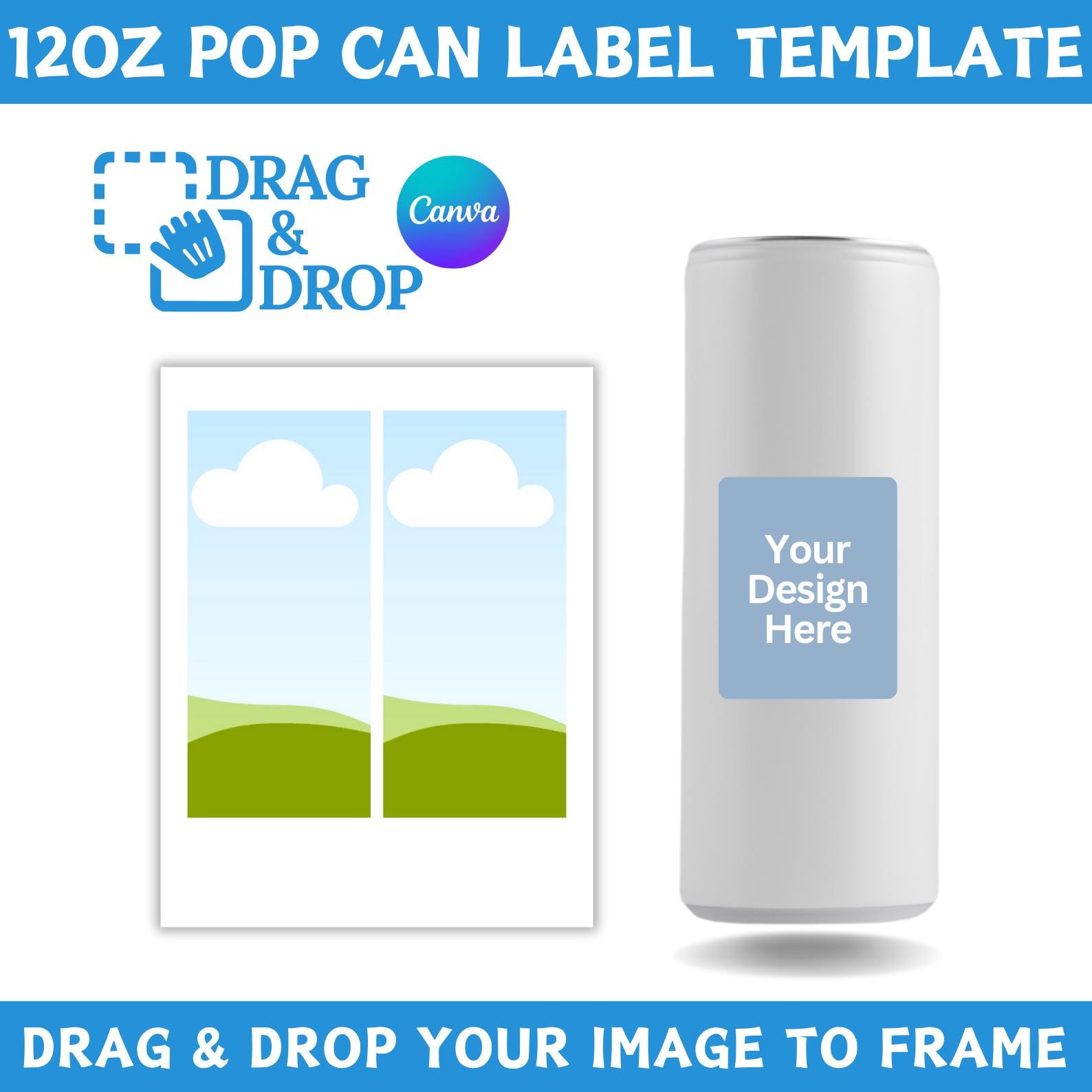 12oz Pop Can Label Template, 12oz Pop Can Canva Editable, Canva Frame ...