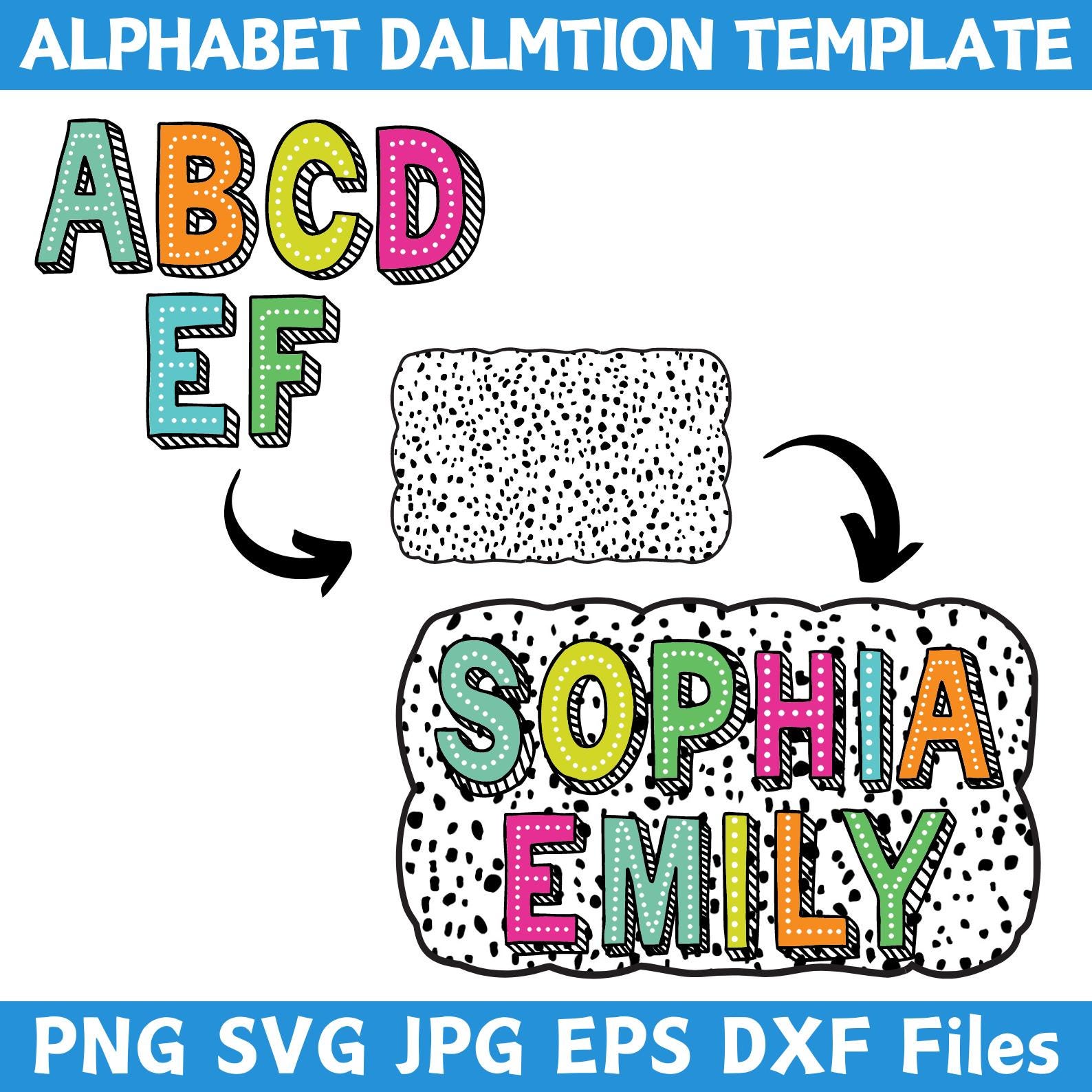 Alpha Doodle Dots Letters Svg Png Bundle, 6 Alpha Sets, 18 Dalmatian ...