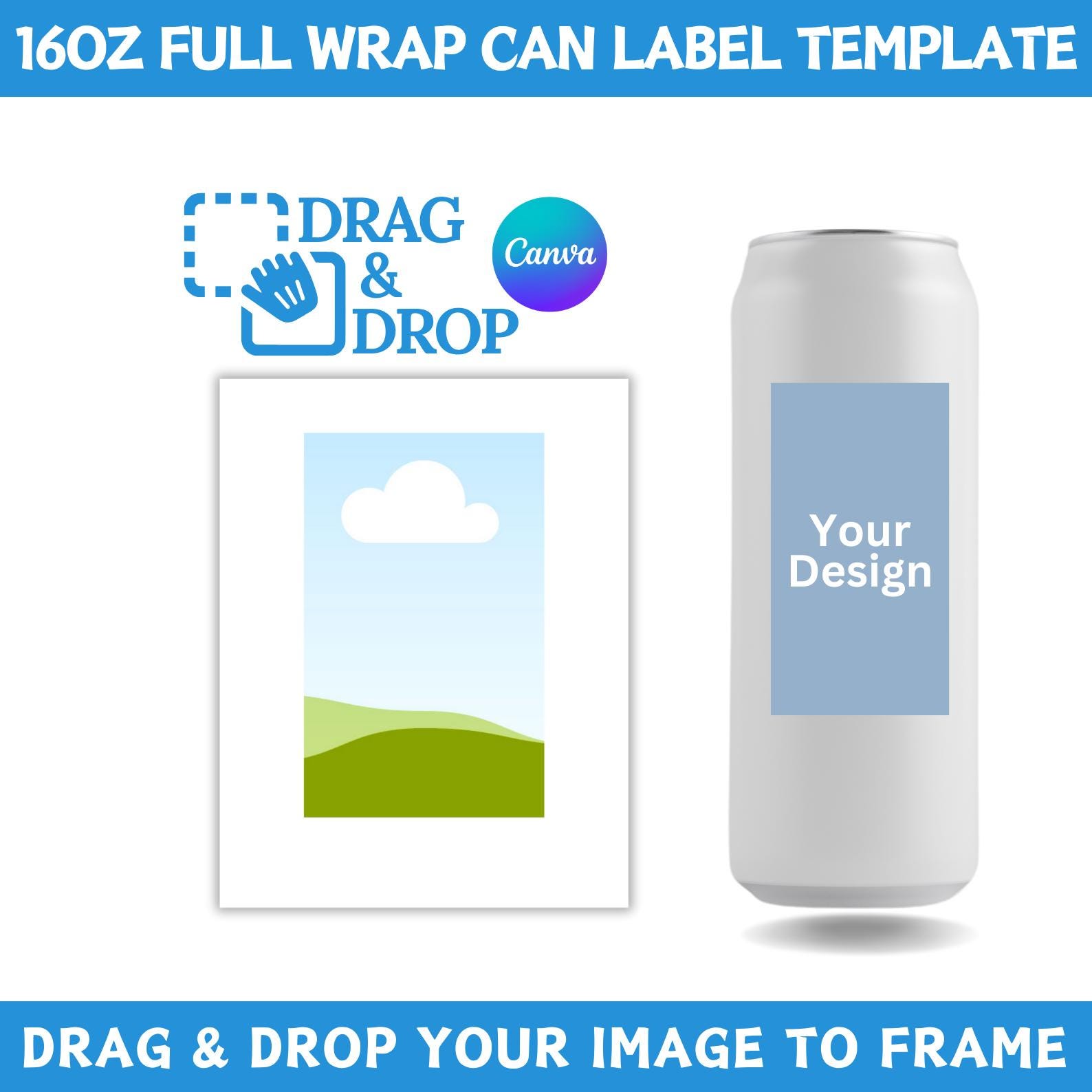 16oz Full Wrap Can Label Template, Full Wrap Can Canva Editable, 16oz ...