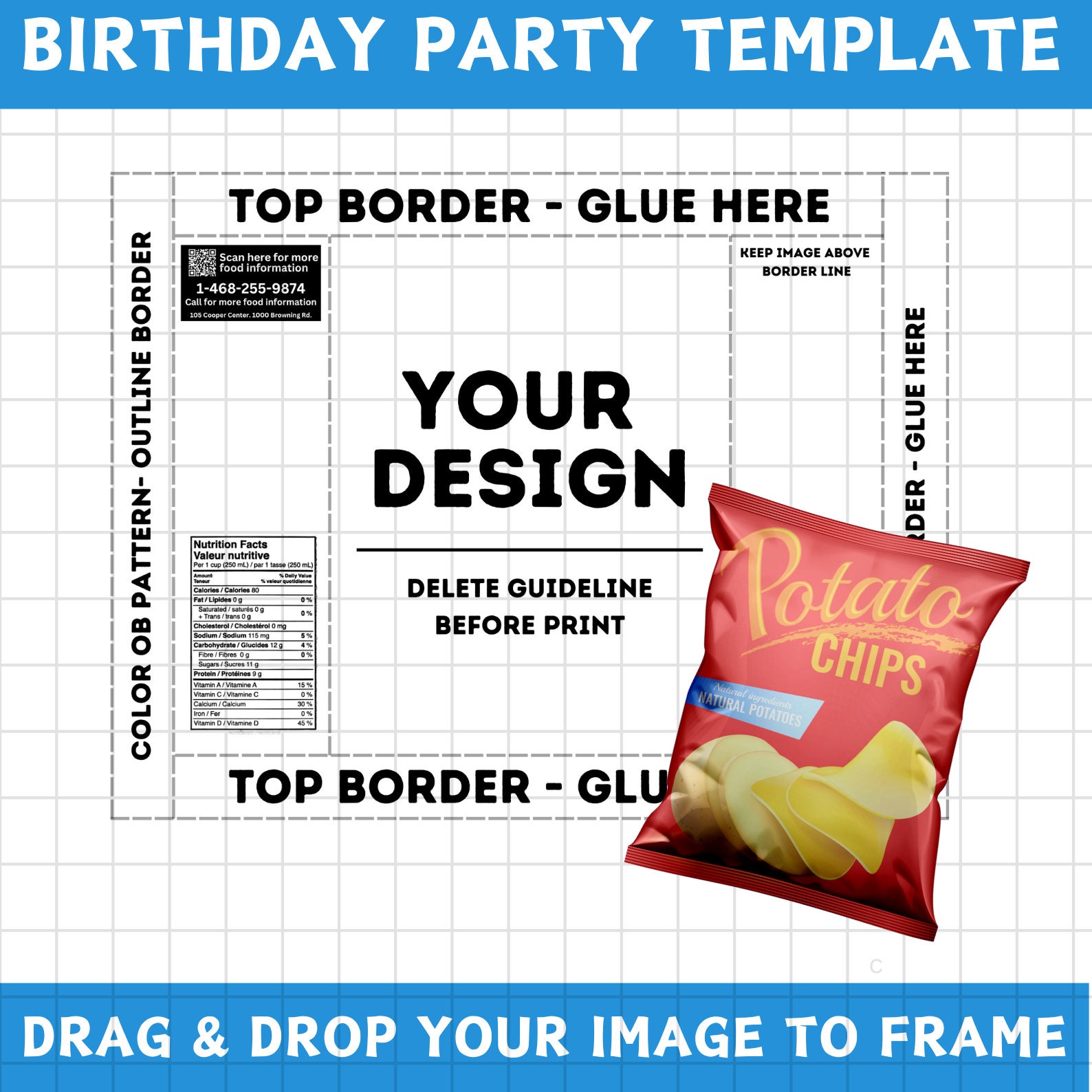Birthday Party Canva Frame Template, Chip Bag Template, Chocolate Bar ...