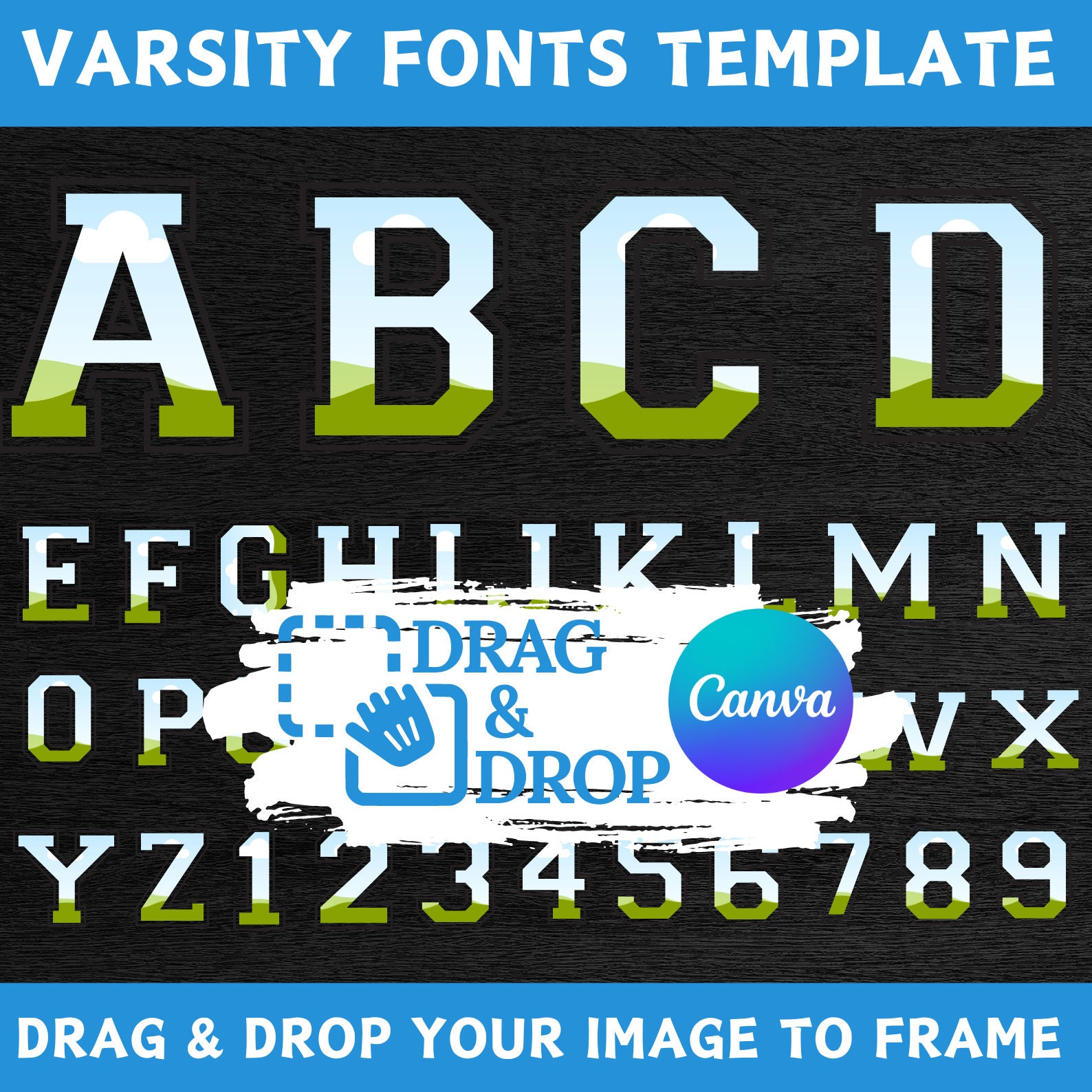 Varsity Font Canva Template, Customizable Varsity Font for Canva, Canva ...