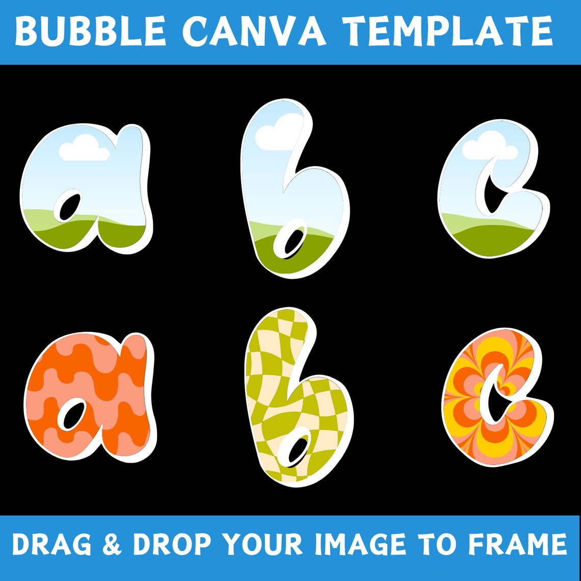 Bubble Font Canva Editable Frames, Bubble Canva Alphabet, Sublimation ...