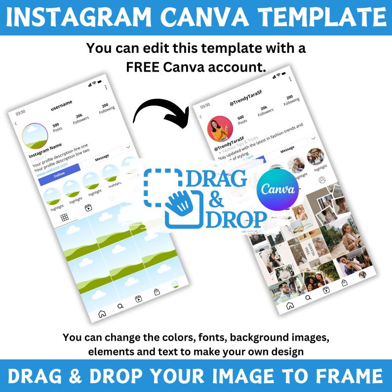 Instagram Profile Mock-up Editable Canva Template, Social Media ...