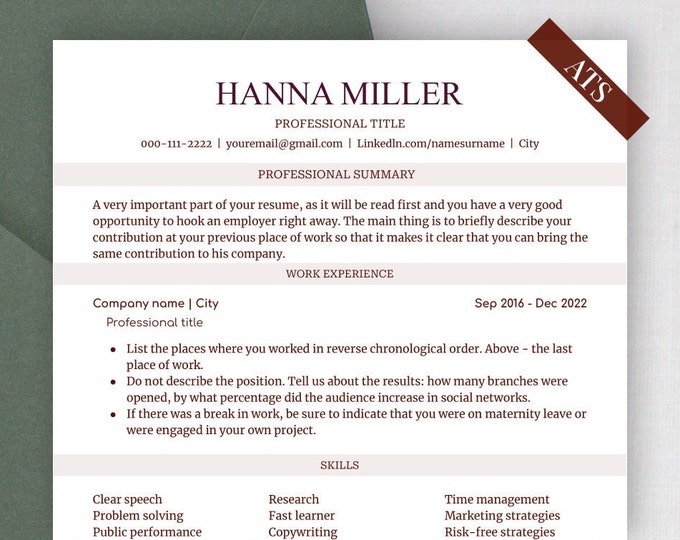 ATS Resume Template, ATS Friendly Resume Word, Google Docs, Pages ...