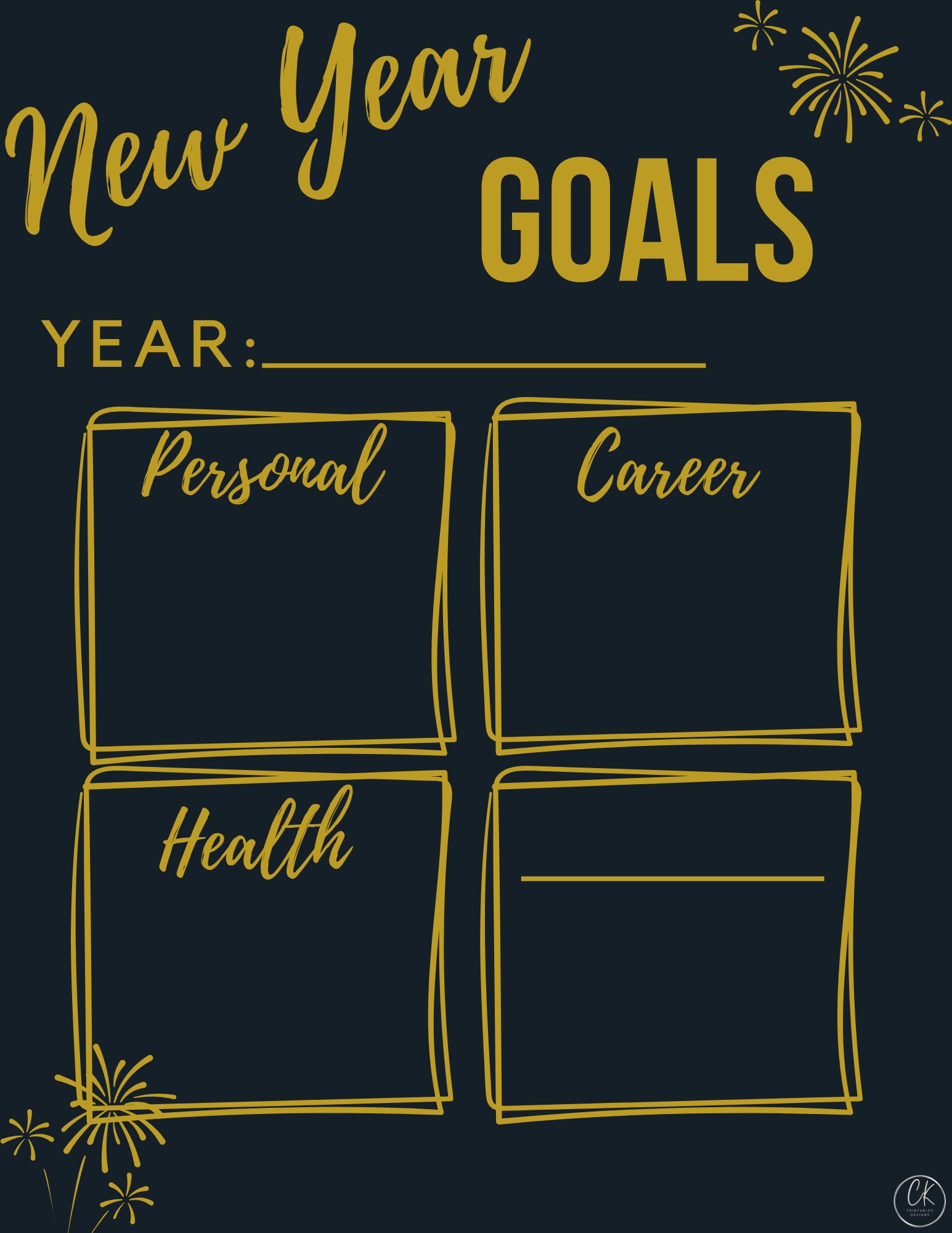 New Year Goals Template (black and Gold) - Etsy