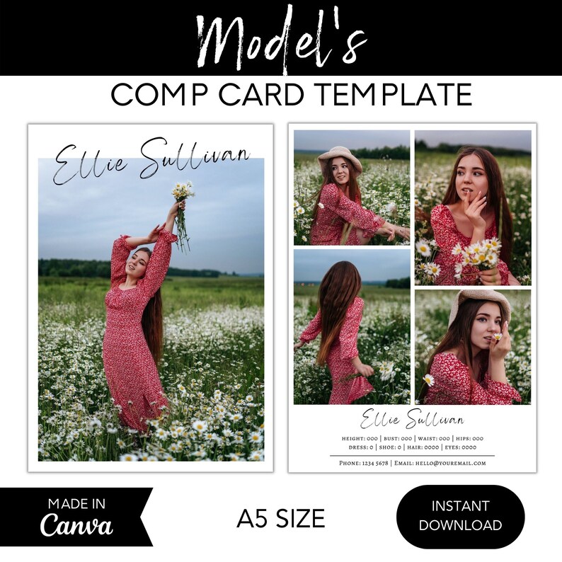 Model Comp Card Template Comp Card Canva Template Fashion - Etsy