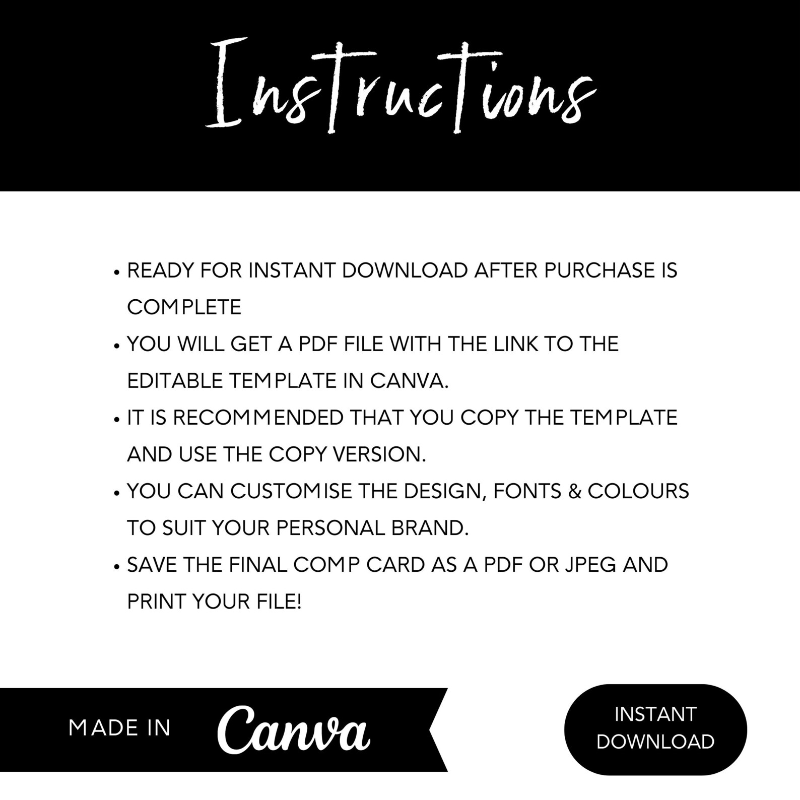 Model Comp Card Template Comp Card Canva Template Fashion - Etsy