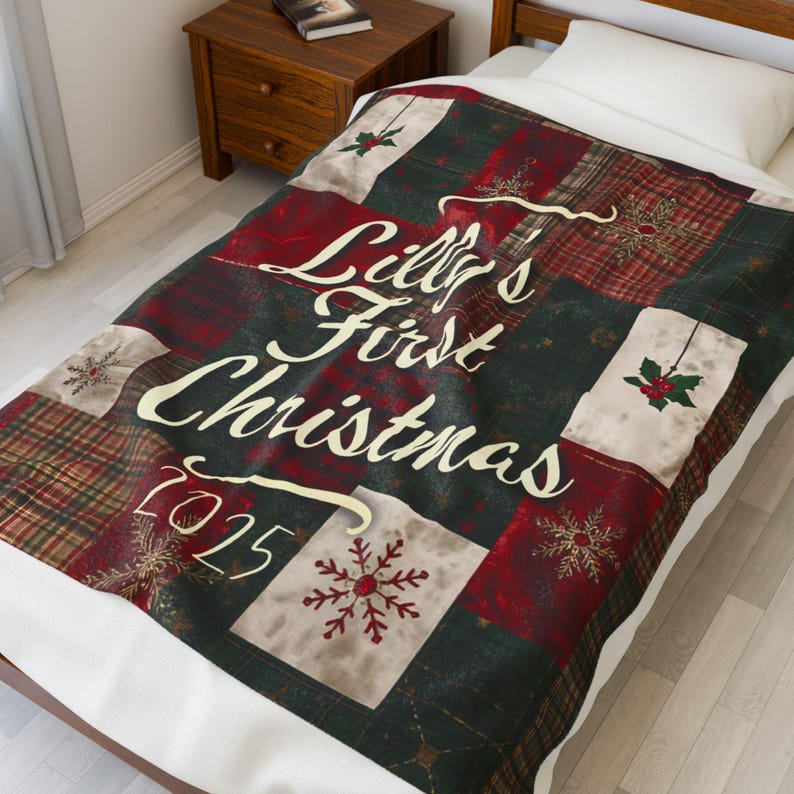 Personalized Christmas Patchwork Quilt Print Blanket, Traditional ...