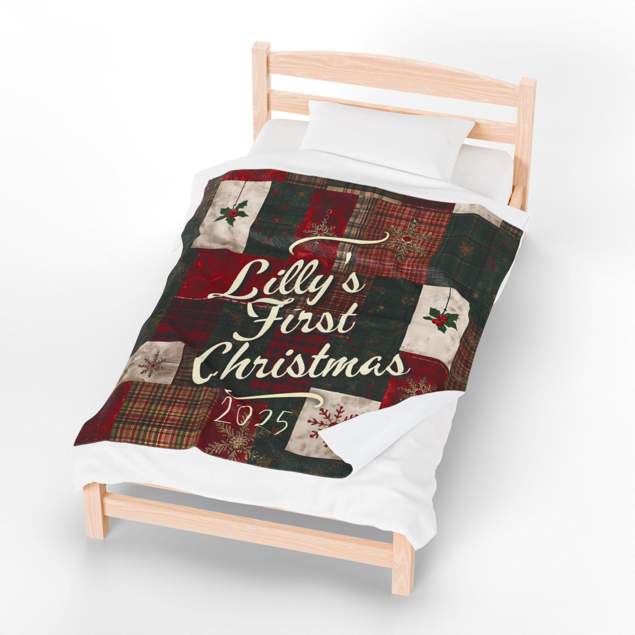 Personalized Christmas Patchwork Quilt Print Blanket, Traditional ...