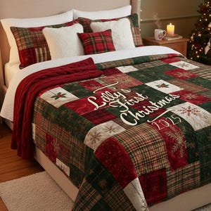 Personalized Christmas Patchwork Quilt Print Blanket, Traditional ...