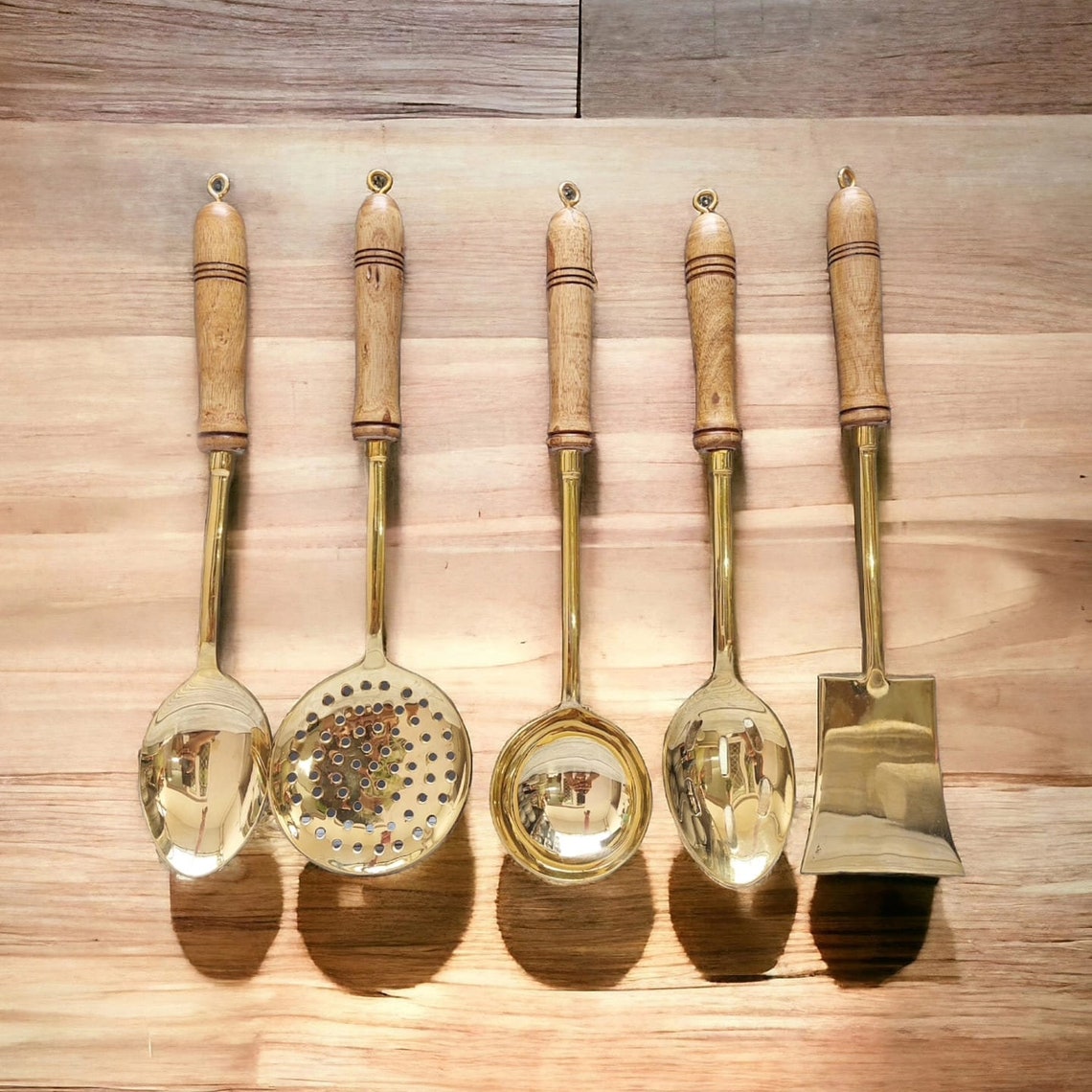 Set of 5 100% Pure Brass Serving Spoons Traditionally Known as "ladles ...