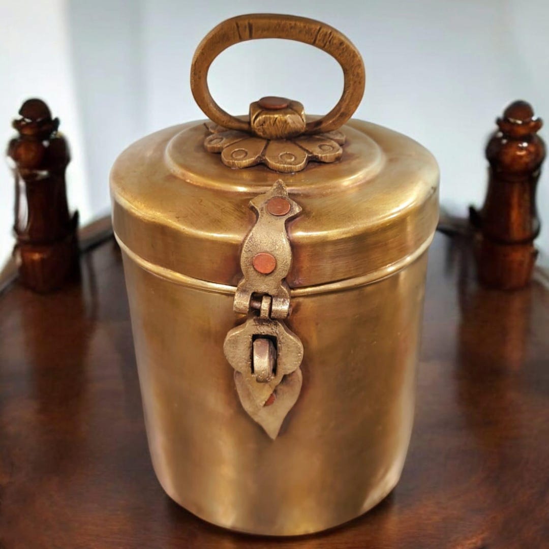 Vintage Brass Cylindrical Original Antique Lockable Box With Handle - Etsy