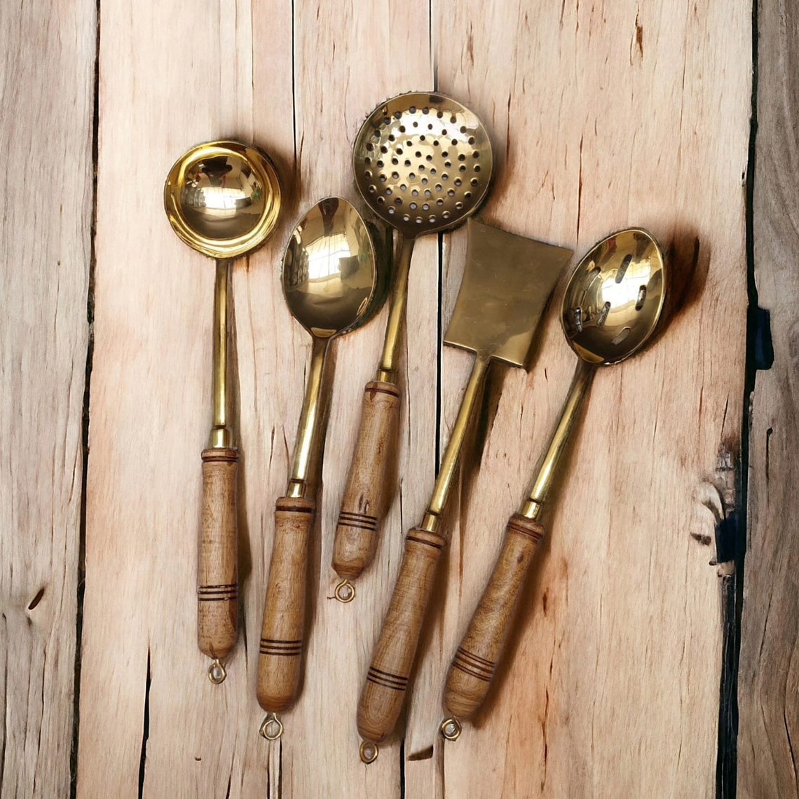 Set of 5 100% Pure Brass Serving Spoons Traditionally Known as "ladles ...