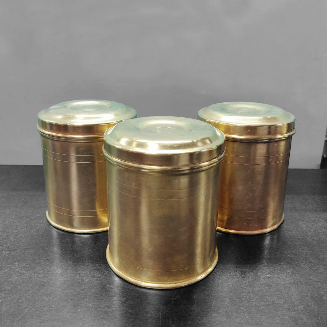 Set of 3 Antique Cylindrical Storage Brass Container With Lid - Etsy