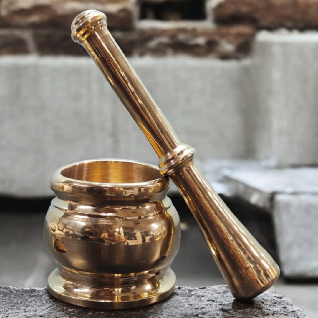 Pure Brass Elephant Head Mortar and Pestle | Traditional Khalbatta ...