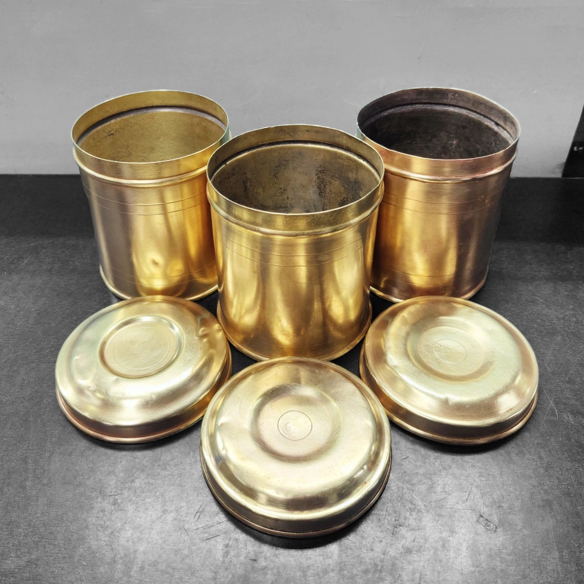 Set of 3 Antique Cylindrical Storage Brass Container With Lid - Etsy