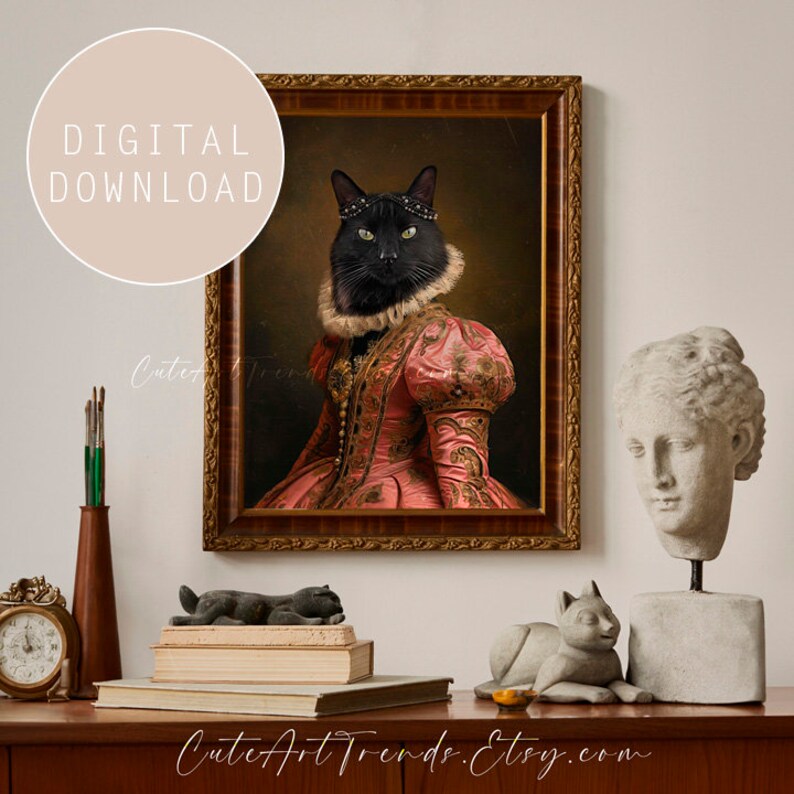 Cat Portrait Digital Download, Custom Personalized Pet Portrait, Renaissance, Elegant Outfits ...