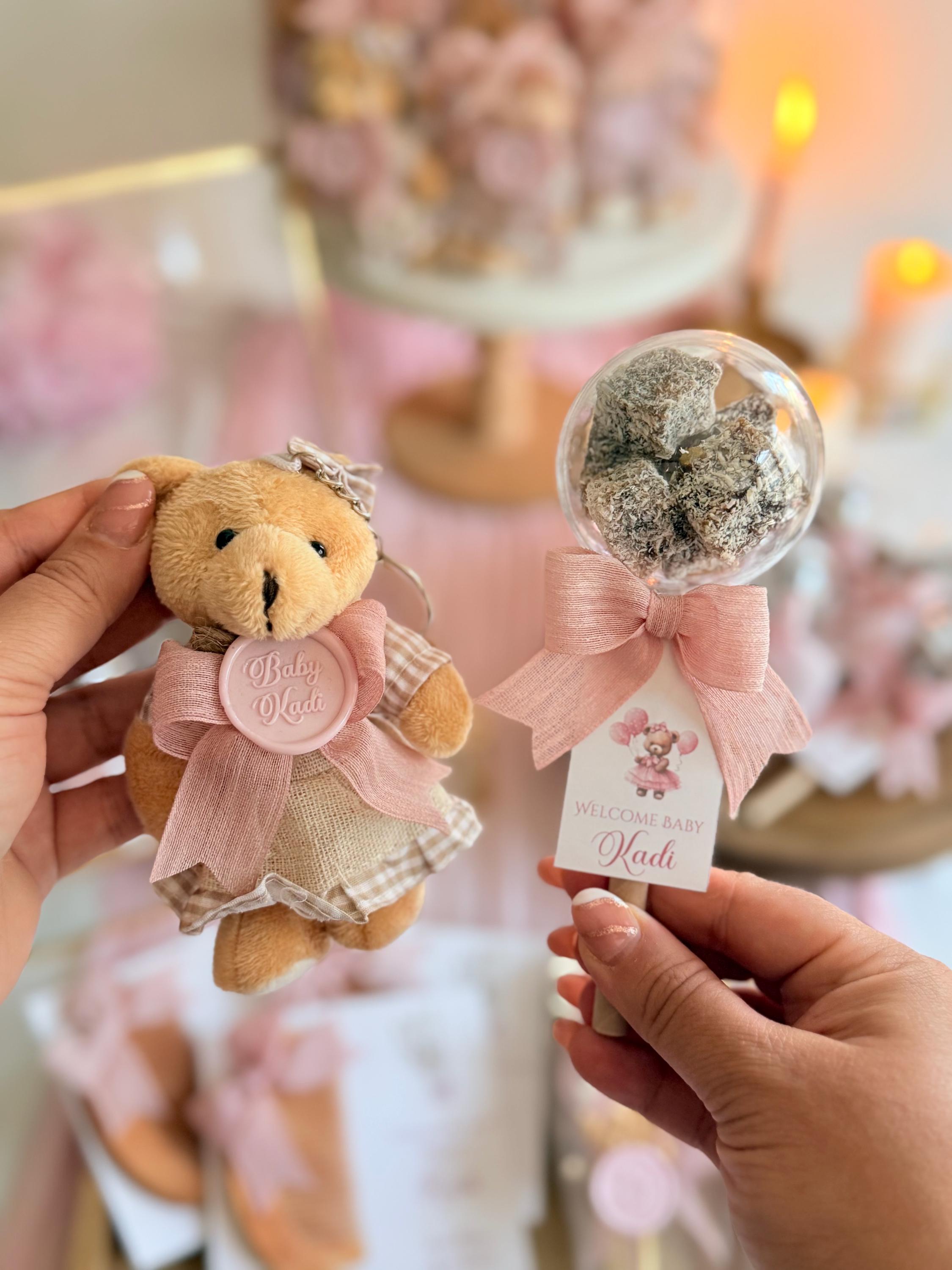 Personalized Pink Baby Girl Gift Set | Teddy Bear Keychain, Comb ...