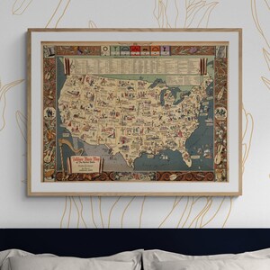 Old Pictorial Folklore Music Map of the United States 1946 American ...
