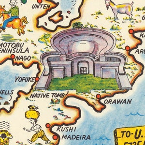 Retro Illustrated Okinawa Map 1945 Old Pictorial Map Antique Print Mem ...