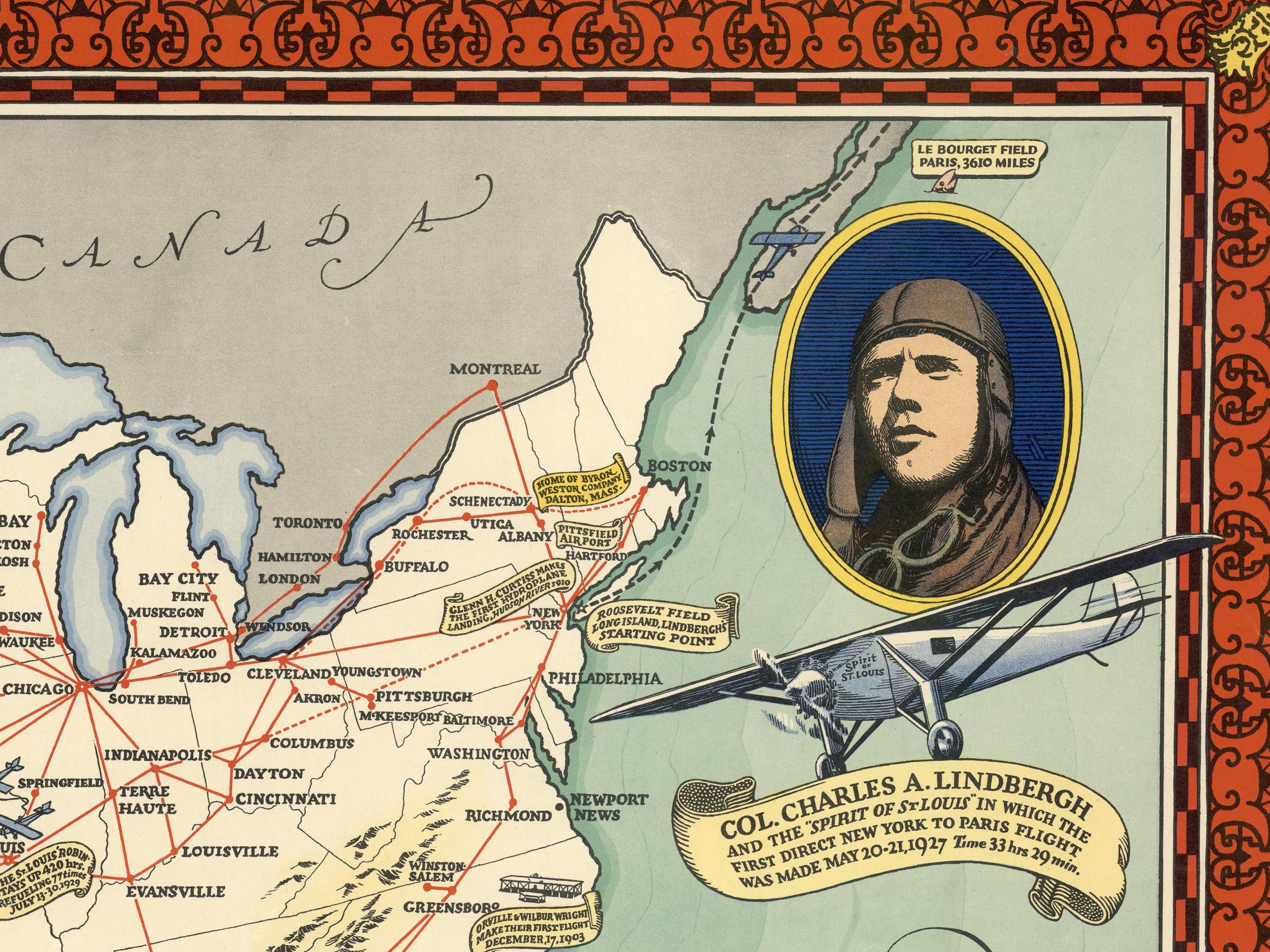 Vintage Map Air Mail Passenger Routes USA 1930 American History Old Map ...