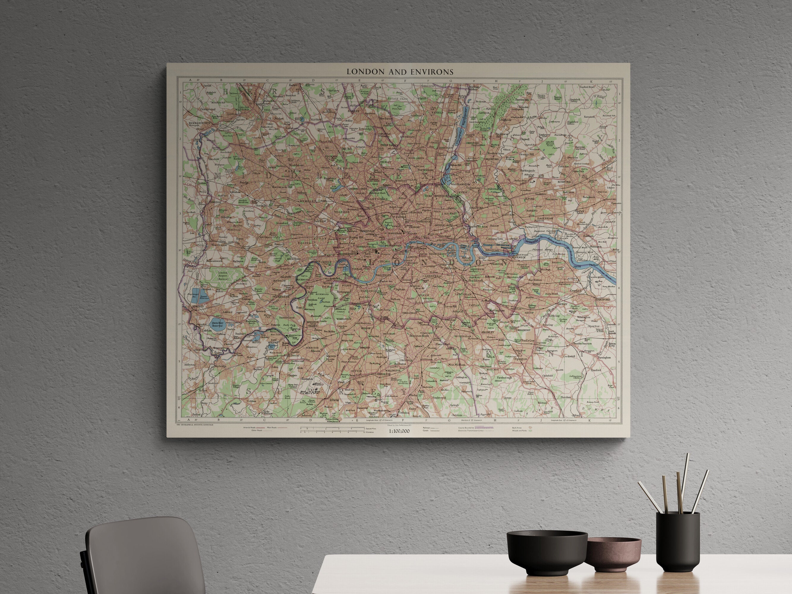 Vintage Map London and Environs 1955 Street Plan Old English Map ...