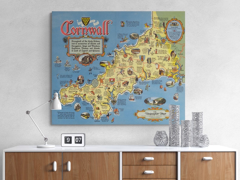 Vintage Cornwall Map Print: 1955 Old English Illustrated Poster - Etsy