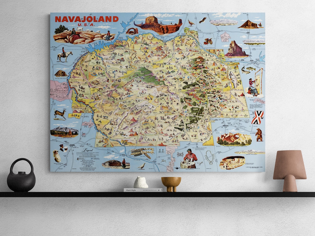 Vintage Map Navajoland USA 1968 Illustrated American Indian Pictorial ...