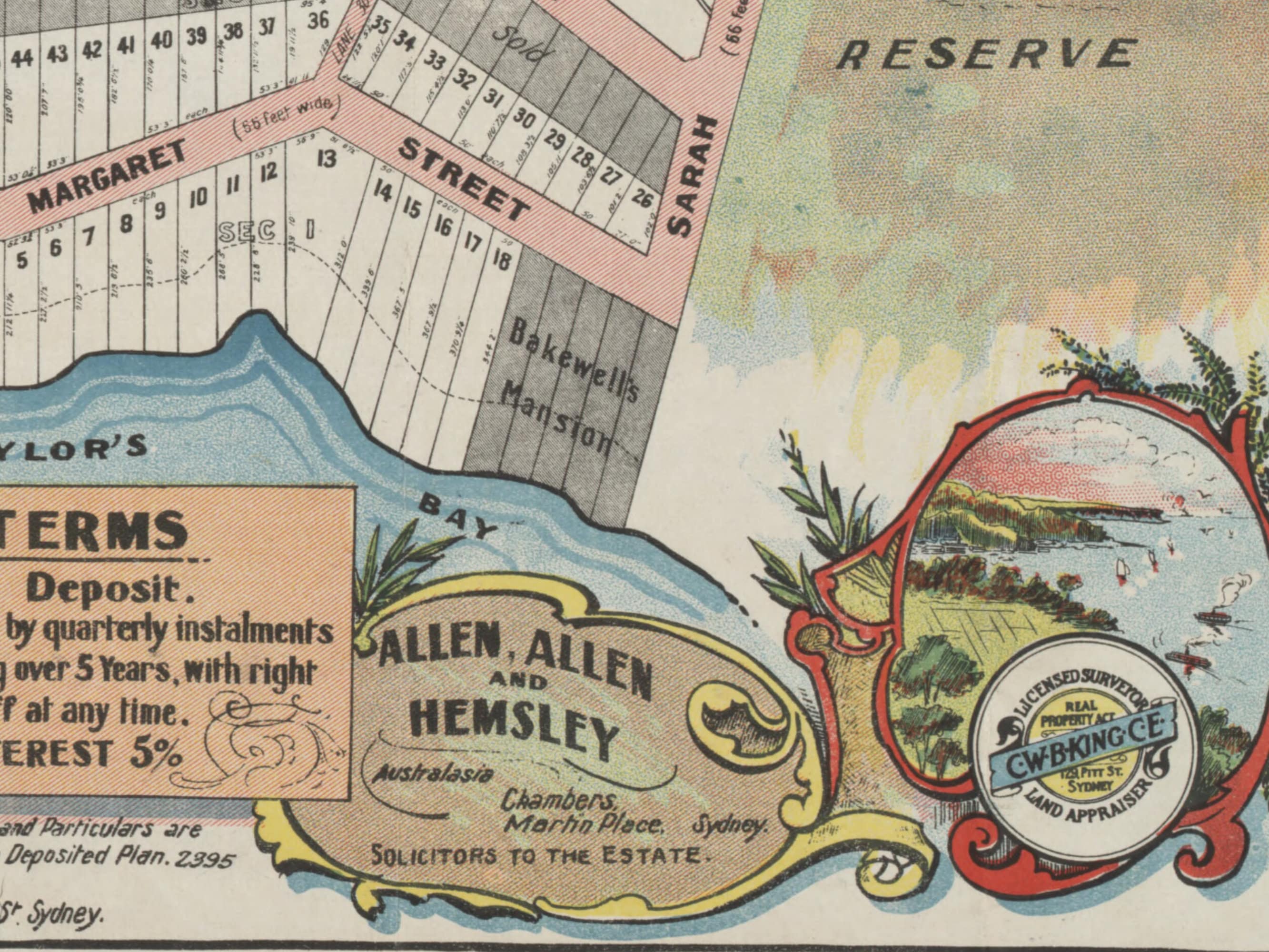Vintage Map Mosman Sydney 1912 Estate Map 1912 Clifton Gardens Taylors ...