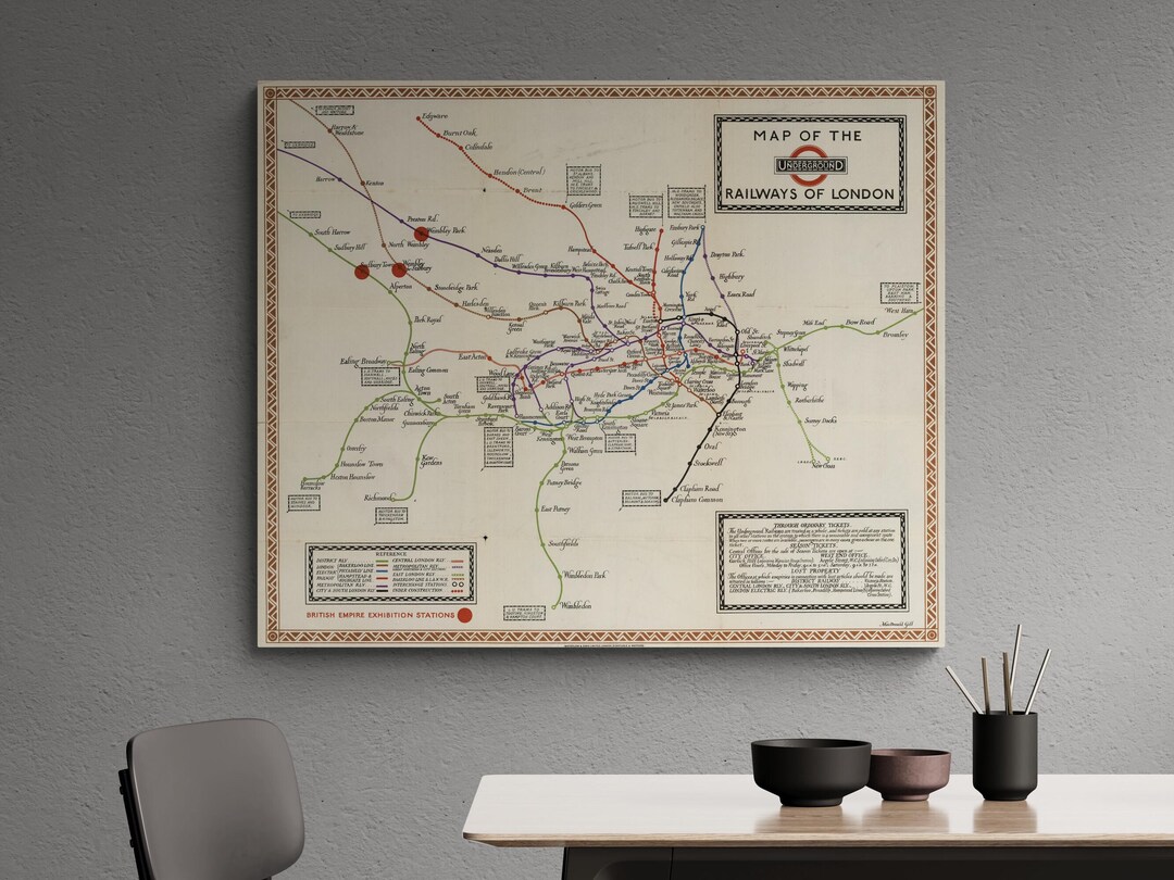 Vintage Map of London Underground Railways 1923 Old Tube Map British ...