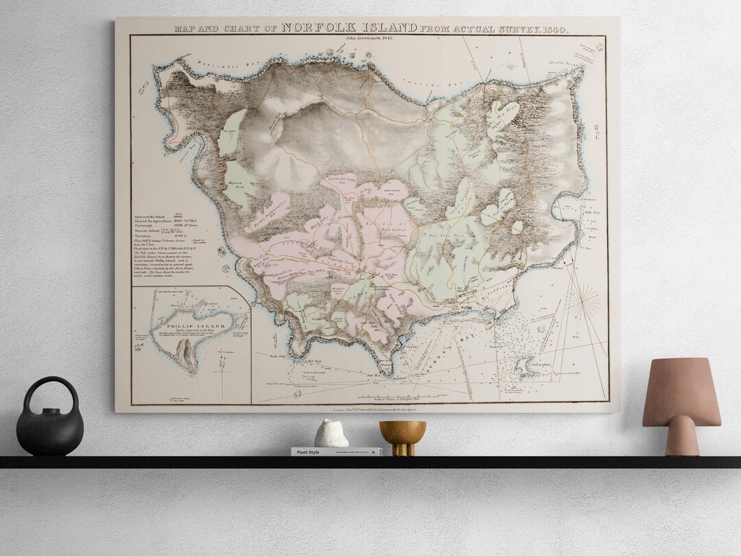 Vintage Norfolk Island Map Poster 1840: Antique Australian Nautical ...