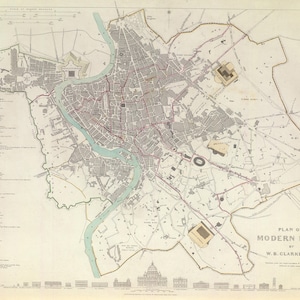 Plan of Modern Rome Vintage Map 1830 Figure Ground Italian Streets Old ...