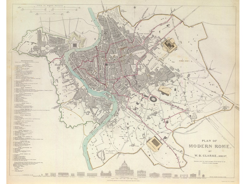 Plan of Modern Rome Vintage Map 1830 Figure Ground Italian Streets Old ...