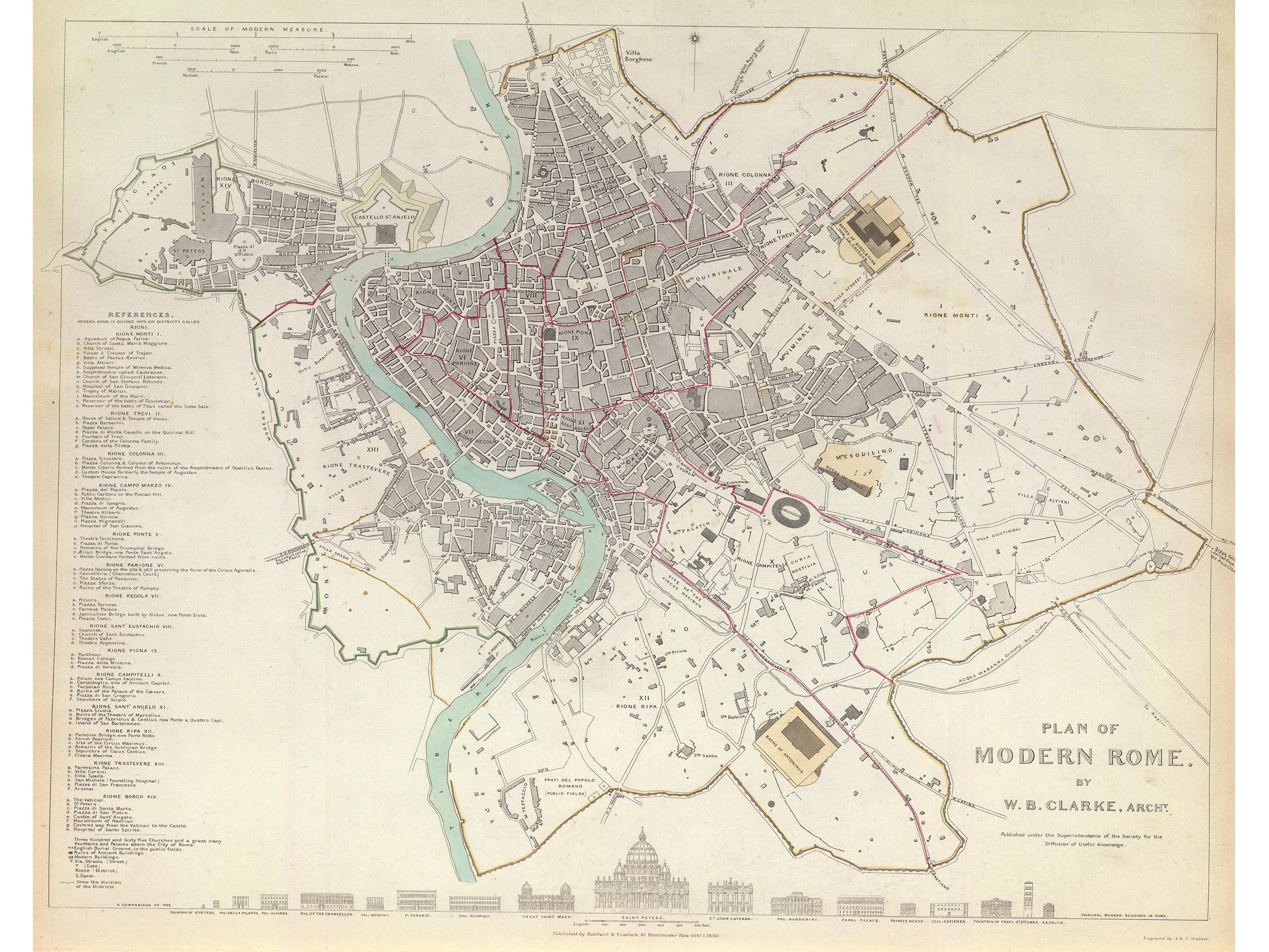 Plan of Modern Rome Vintage Map 1830 Figure Ground Italian Streets Old ...