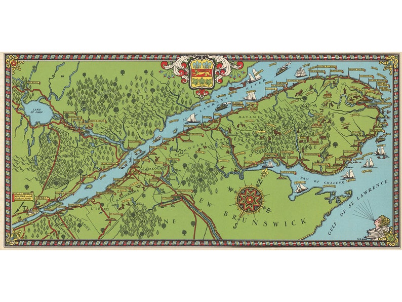 Old Map Gaspe Peninsula Quebec Canada 1929 Antique Illustrated Print ...