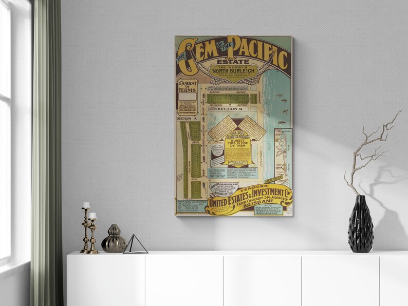 Vintage Gold Coast Estate Map Poster: Nobby & Mermaid Beach, Queensland ...