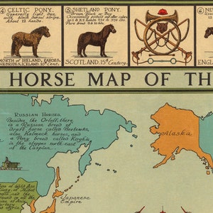 Vintage Horse Map of the World 1934 Old Equestrian Map Antique Horse ...