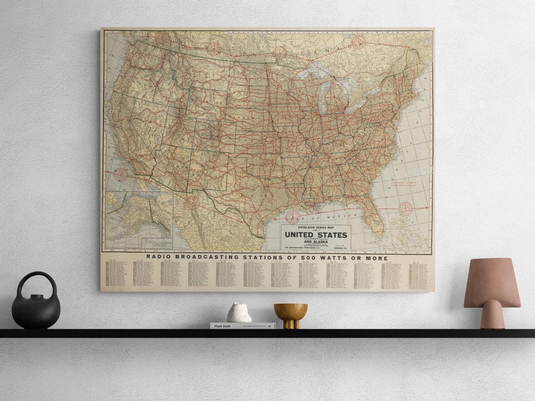 Vintage United States of America Radio Station Map 1926 Retro ...