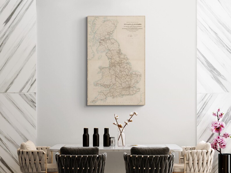 Vintage British Rail Map Poster: 1858 England & Scotland Train History ...