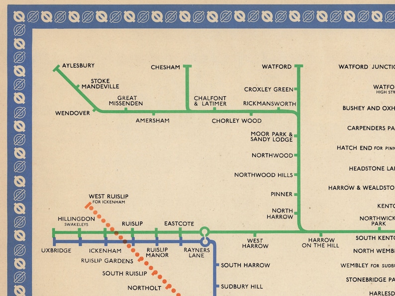 Vintage London Underground Map 1947 Central Line More Stations Now Open ...