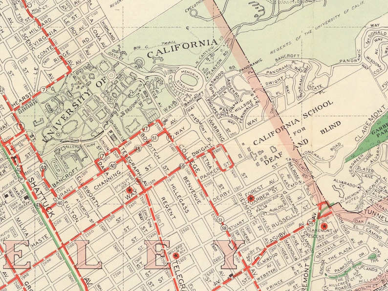 Old Framed Map of Berkeley California 1954 Street Map Vintage Antique ...