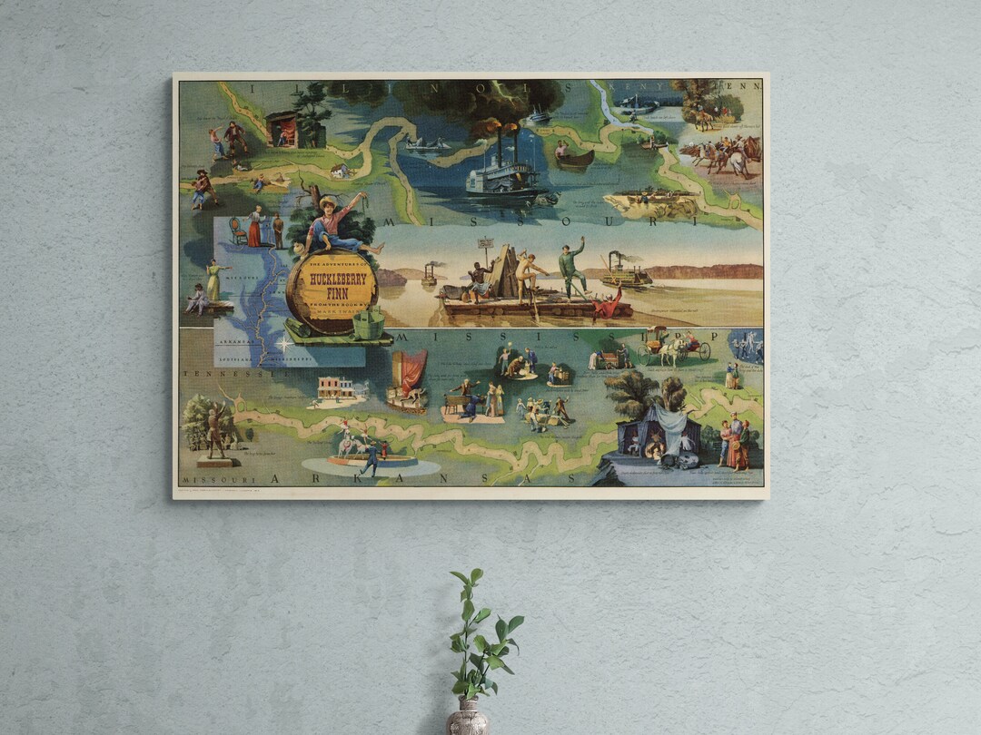 Vintage Huckleberry Finn Pictorial Map Art Print, American History - Etsy
