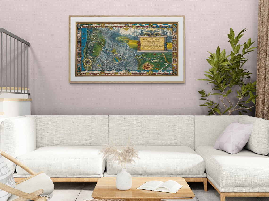 Vintage Illustrated Map of the Oregon Trail 1932 Pioneer Highway ...