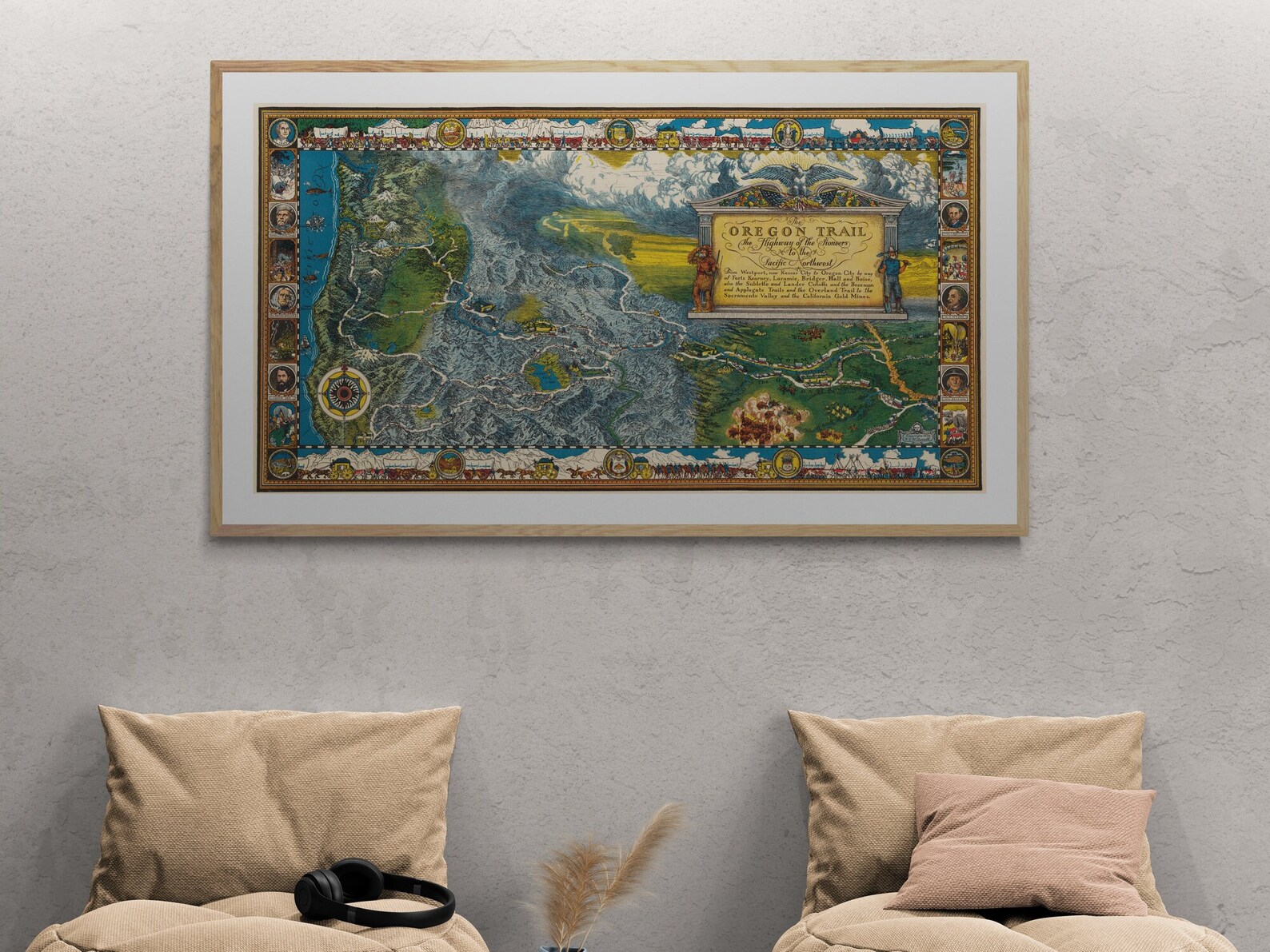 Vintage Illustrated Map of the Oregon Trail 1932 Pioneer Highway ...