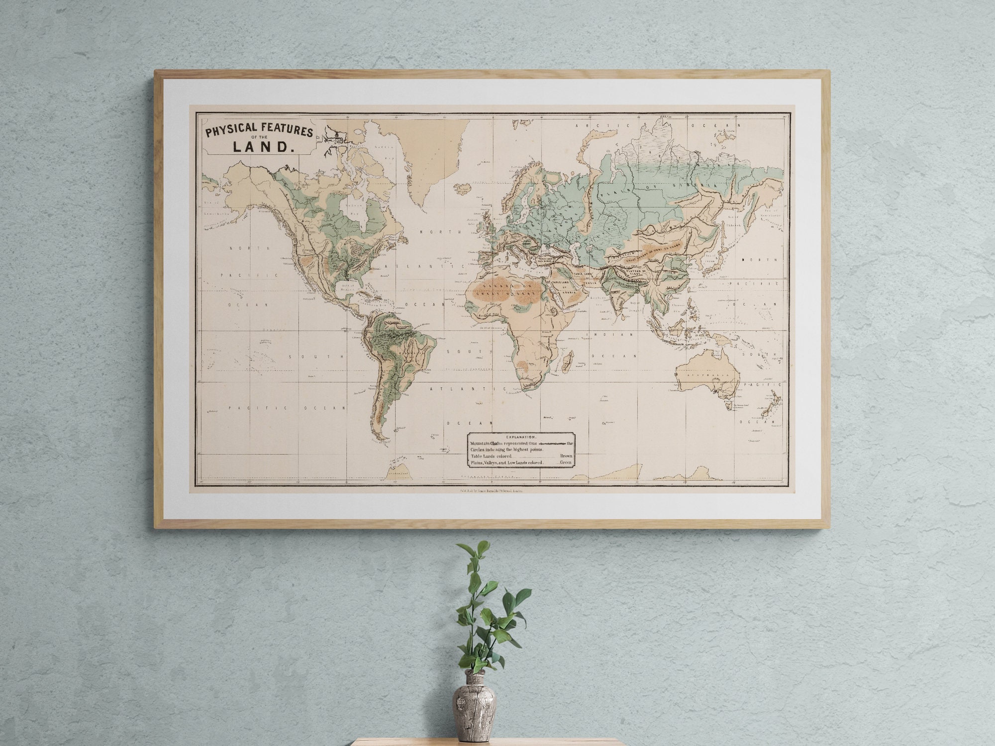 Retro World Map Physical Features OF the Land 1862 Old Map - Etsy Australia