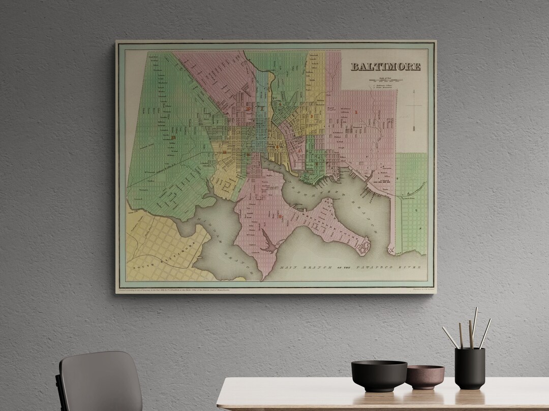 Vintage Map of Baltimore 1838 Maryland History USA Street Map Poster ...
