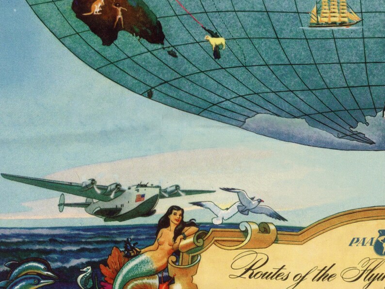 Vintage Pan Am Clipper Ships Map Poster: 1941 Aviation History Wall Art ...