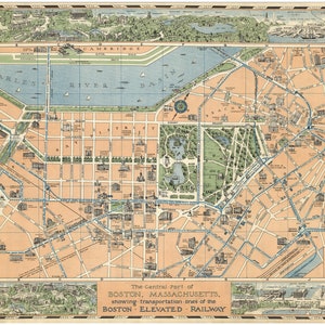 Vintage Boston Map 1930 Central Elevated Railway American Transport ...