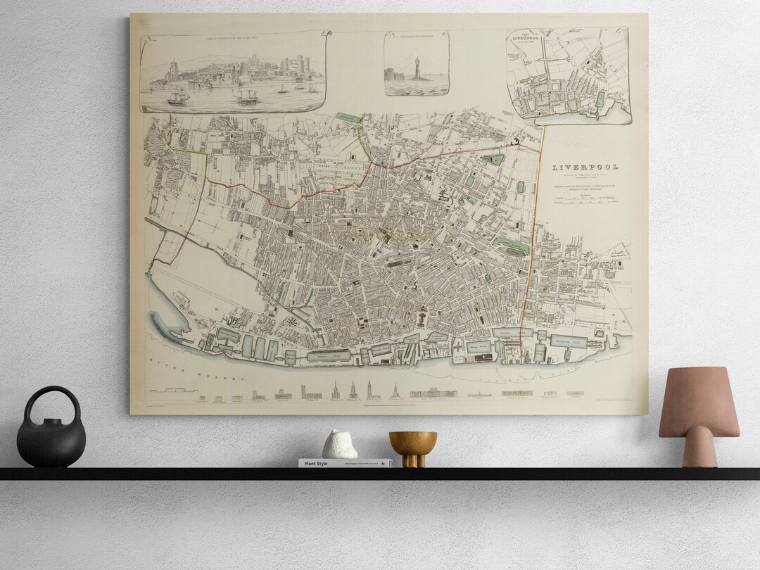 Vintage Map Liverpool 1836 UK England History River Mersey Figure ...