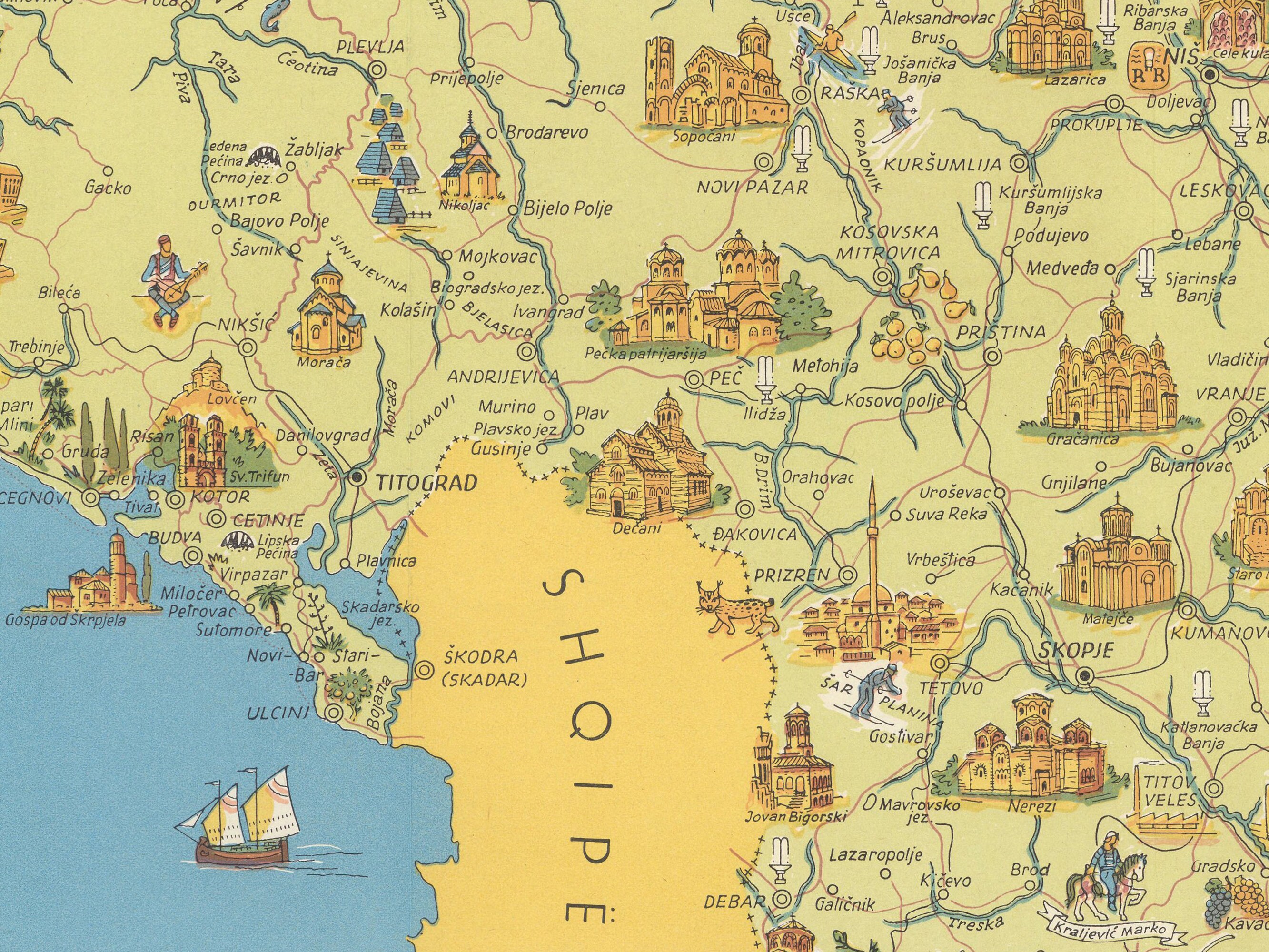 Vintage Map Jugoslavija 1954 Old European Map Antique Illustrated ...